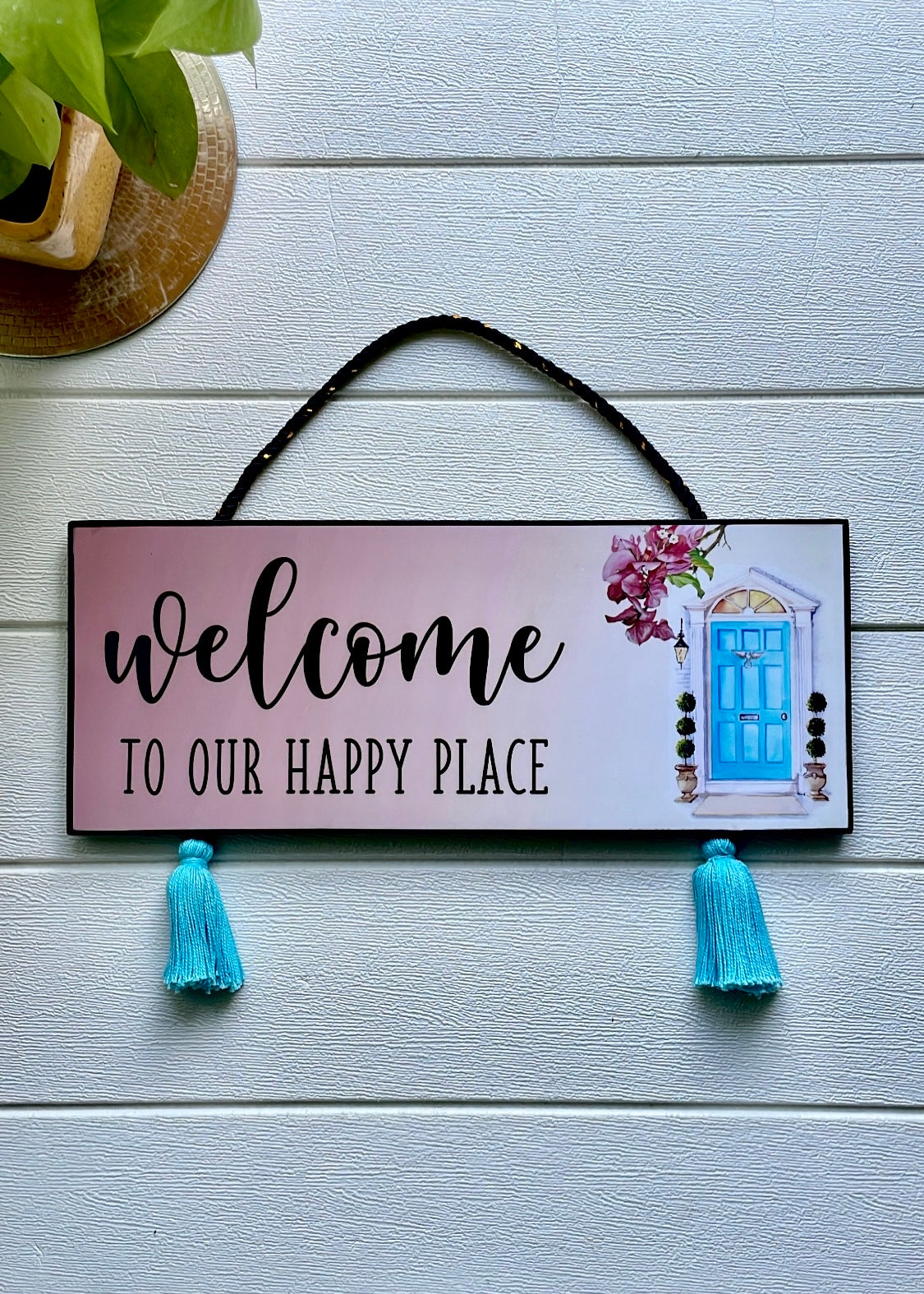 Welcome to Our Happy Place Pink Hanging – Decor By The Way